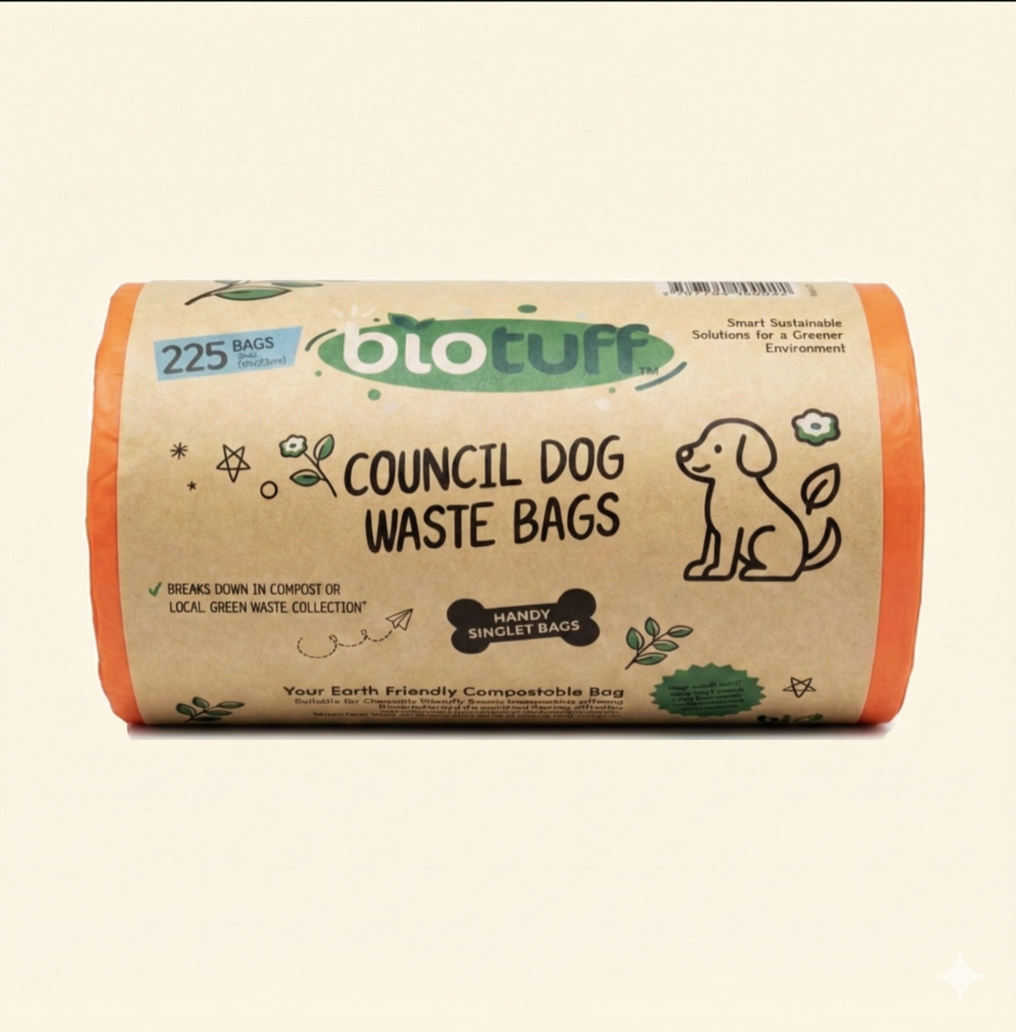 Council Dog Waste Bags - With Handles - 225 Bag Roll – Biotuff